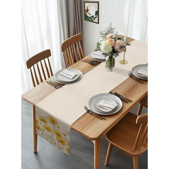 Burlap Table Runner 120 Inches Long, Autumn Pastoral Yellow Flower Non ...