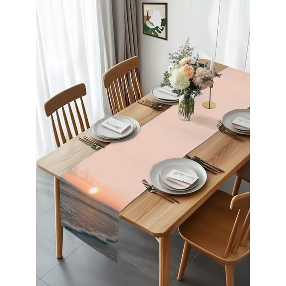 Burlap Table Runner 120 Inches Long, Beach Waves Summer Sunset Non-Slip ...