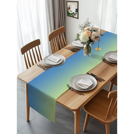 Burlap Table Runner 120 Inches Long, Blue Yellow Minimalist Gradient ...