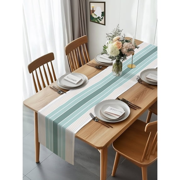 Burlap Table Runner 120 Inches Long, Boho Teal Striped Minimalist ...