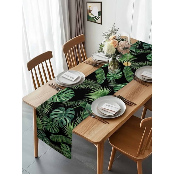 Burlap Table Runner 120 Inches Long, Botanical Jungle Foliage Monstera ...