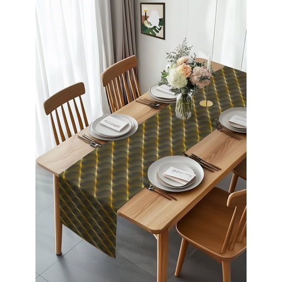 Burlap Table Runner 120 Inches Long, Brown Geometric Art Wave Stripe ...
