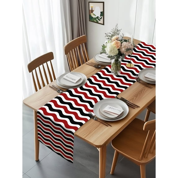 Burlap Table Runner 120 Inches Long, Dark Red Stripes Black Line Non ...