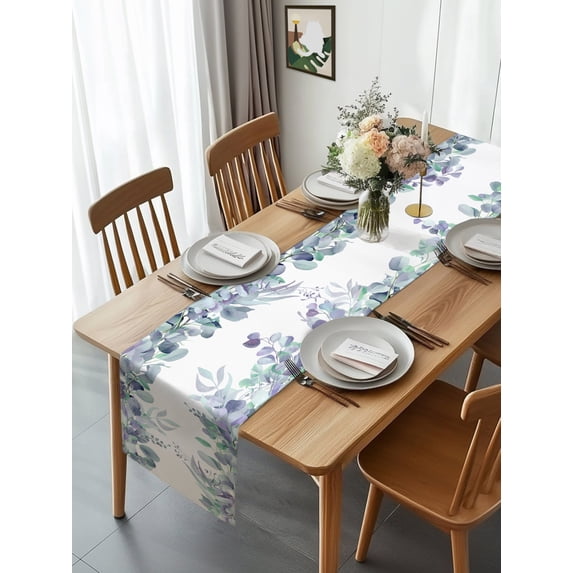 Burlap Table Runner 120 Inches Long, Eucalyptus Spring Leaves Gradient ...