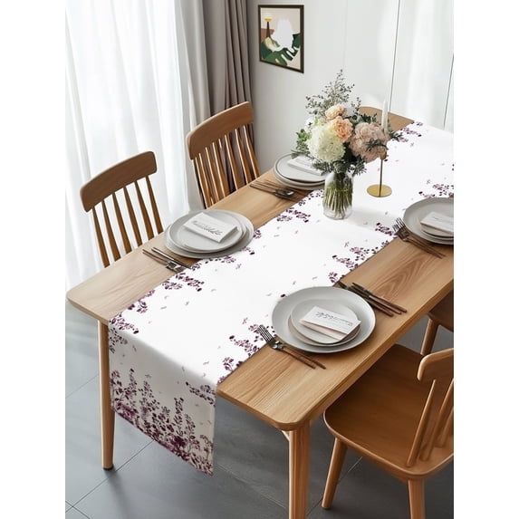 Burlap Table Runner 120 Inches Long, Farm Flower Leaf Dark Red Ink ...