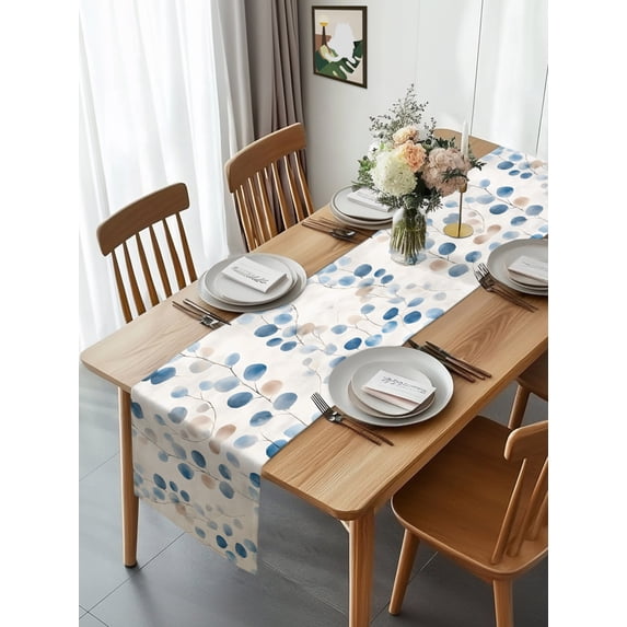 Burlap Table Runner 120 Inches Long, Farm Leaves Blue Gradient Non-Slip ...