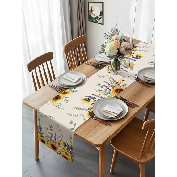 Burlap Table Runner 120 Inches Long, Farm Sunflower Eucalyptus Leaf Non ...