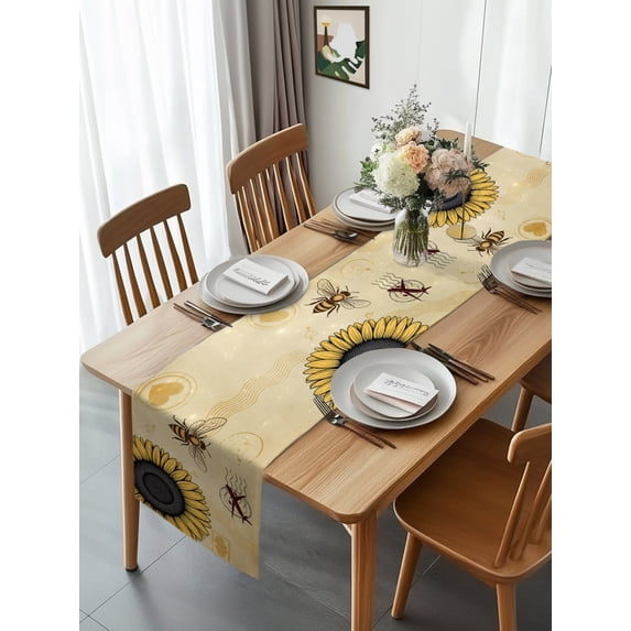 Burlap Table Runner 120 Inches Long, Farm Sunflowers Bees Non-Slip ...