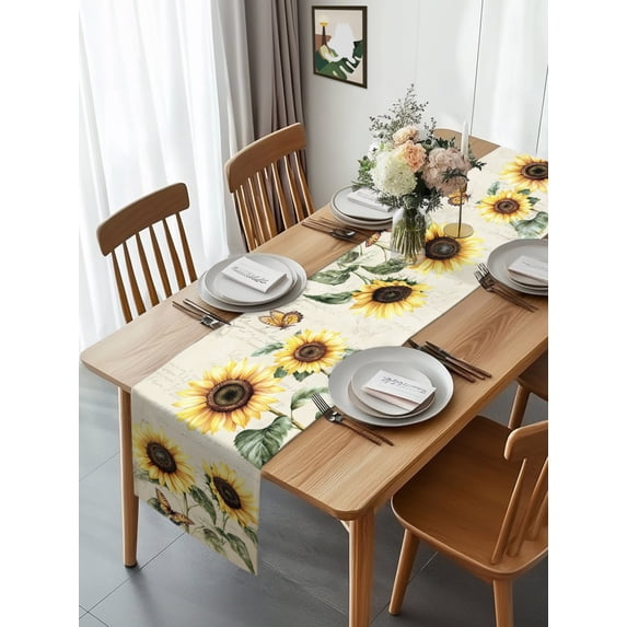 Burlap Table Runner 120 Inches Long, Farm Sunflowers Butterfly Non-Slip ...