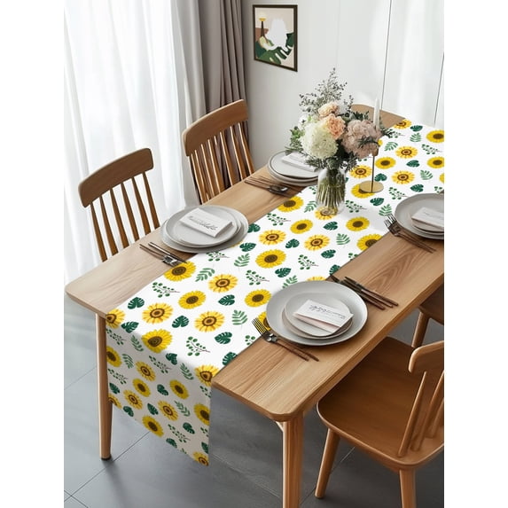 Burlap Table Runner 120 Inches Long, Farm Yellow Sunflower Leaves Non ...