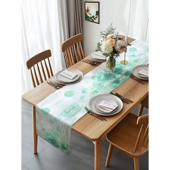 Burlap Table Runner 120 Inches Long, Farmhouse Aqua Flower Non-Slip ...