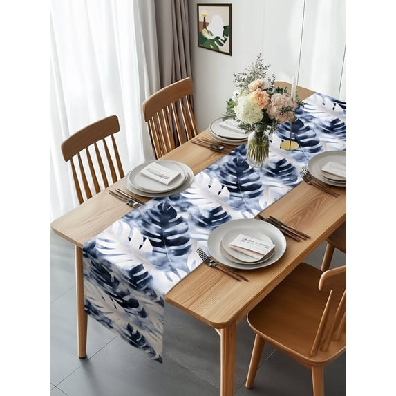 Burlap Table Runner 120 Inches Long, Farmhouse Blue Gray Leaf Non-Slip ...