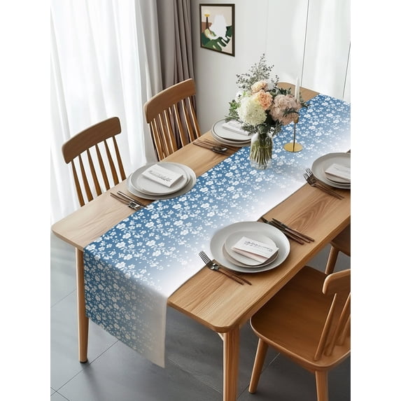 Burlap Table Runner 120 Inches Long, Flower Vines Fallen Leaves ...