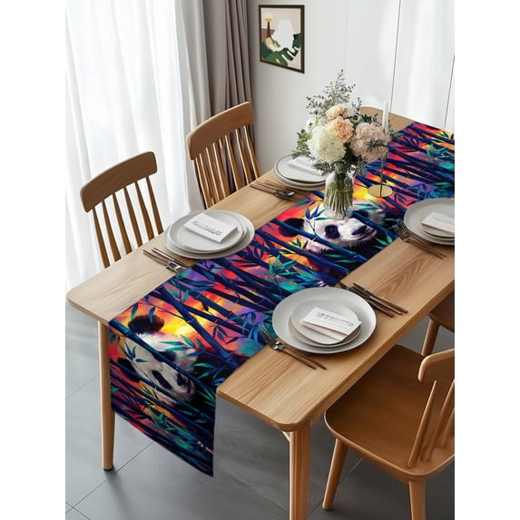 Burlap Table Runner 120 Inches Long, Funny Animal Giant Panda Non-Slip ...