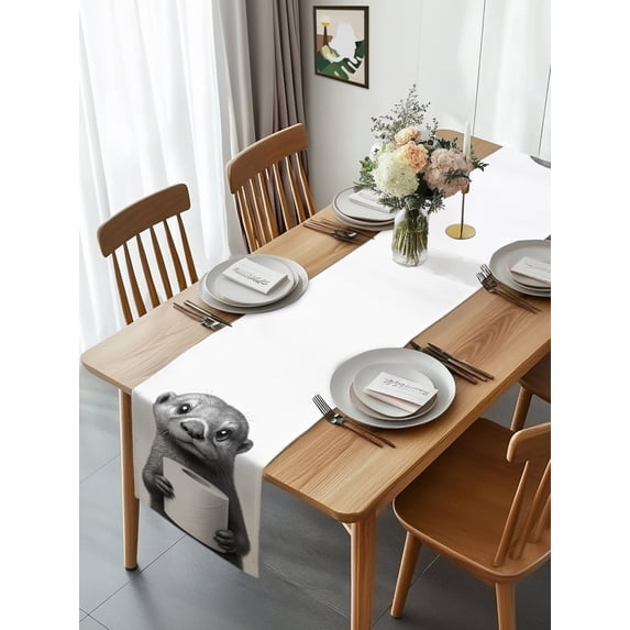 Burlap Table Runner 120 Inches Long, Funny Grey Otters Rolls Toilets ...