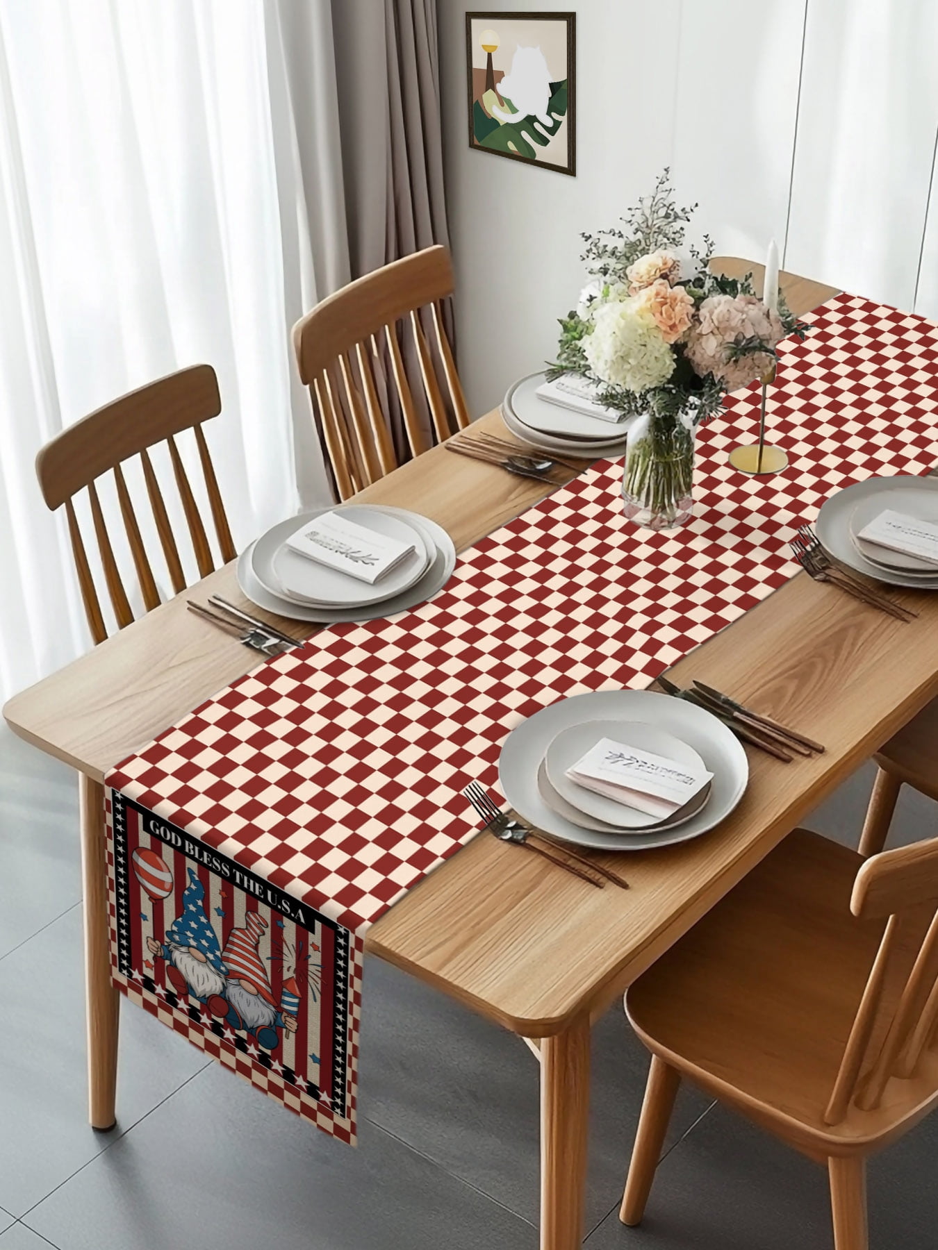 Burlap Table Runner 120 Inches Long, God Bless America Words Non-Slip ...