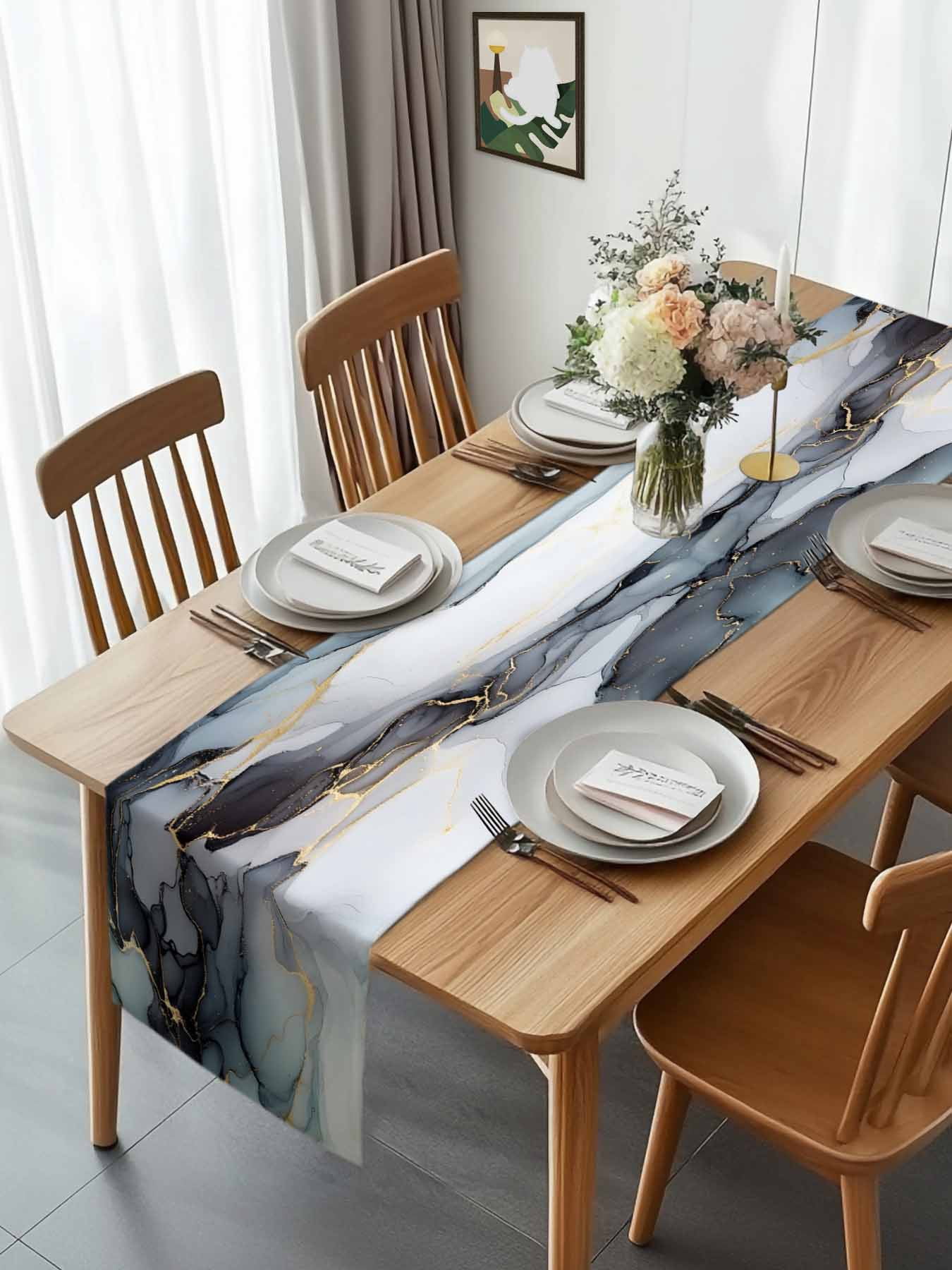 Burlap Table Runner 120 Inches Long, Gradient Black Gray Marble Texture ...