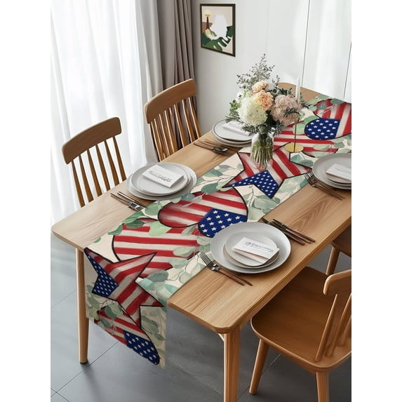 Burlap Table Runner 120 Inches Long, Gradient Eucalyptus Leaf Flag Non ...