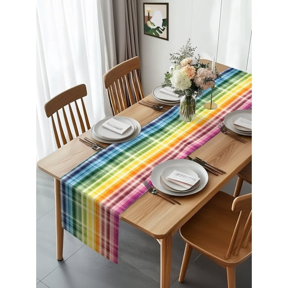 Burlap Table Runner 120 Inches Long, Gradient Rainbow Plaid Seamless ...