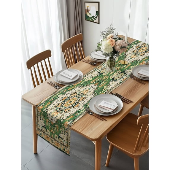 Burlap Table Runner 120 Inches Long, Green Bohemian Ethnic Western Non ...