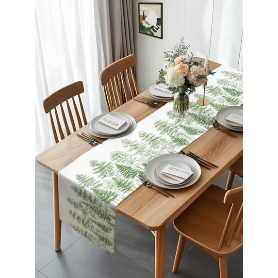 Burlap Table Runner 120 Inches Long, Green Pine Tree Sketch Forest Art ...