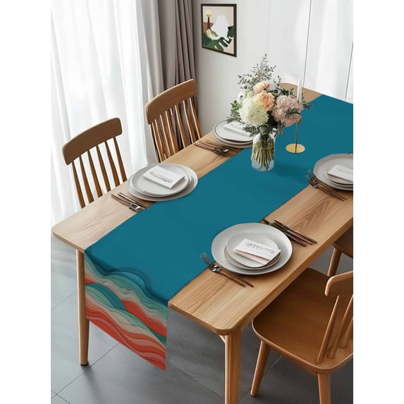Burlap Table Runner 120 Inches Long, Green and Pink Gradient Wave ...