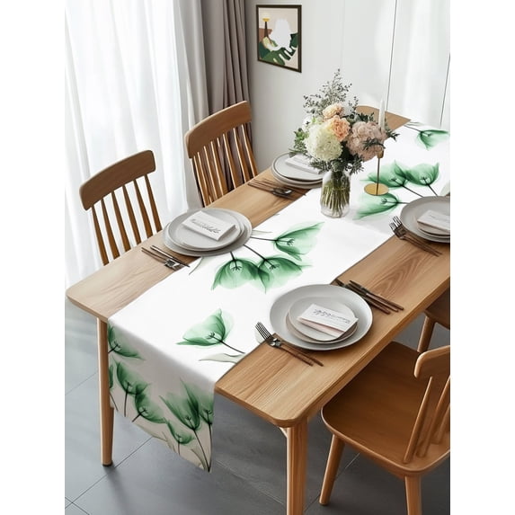 Burlap Table Runner 120 Inches Long, Green Tulip Flowers Non-Slip ...