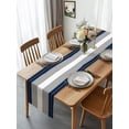 Burlap Table Runner 120 Inches Long, Grey Stripes Navy Blue Non-Slip ...