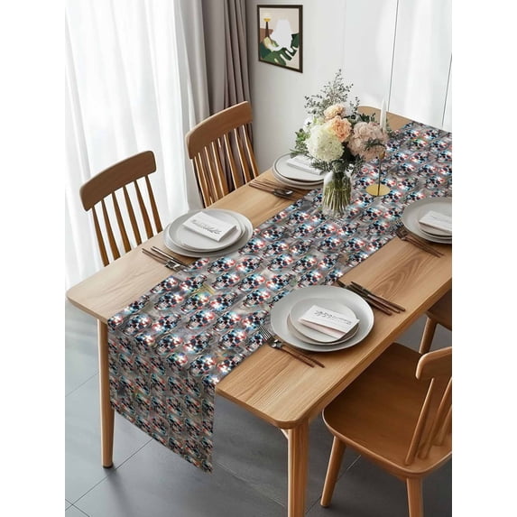 Burlap Table Runner 120 Inches Long, Halloween Seamless Skull Head ...