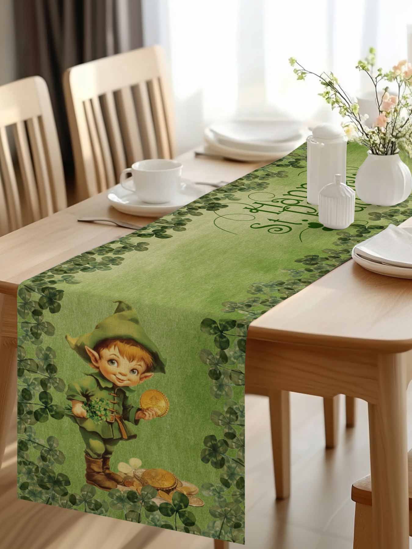 Burlap Table Runner 120 Inches Long, Happy St. Patrick's Day Leprechaun ...