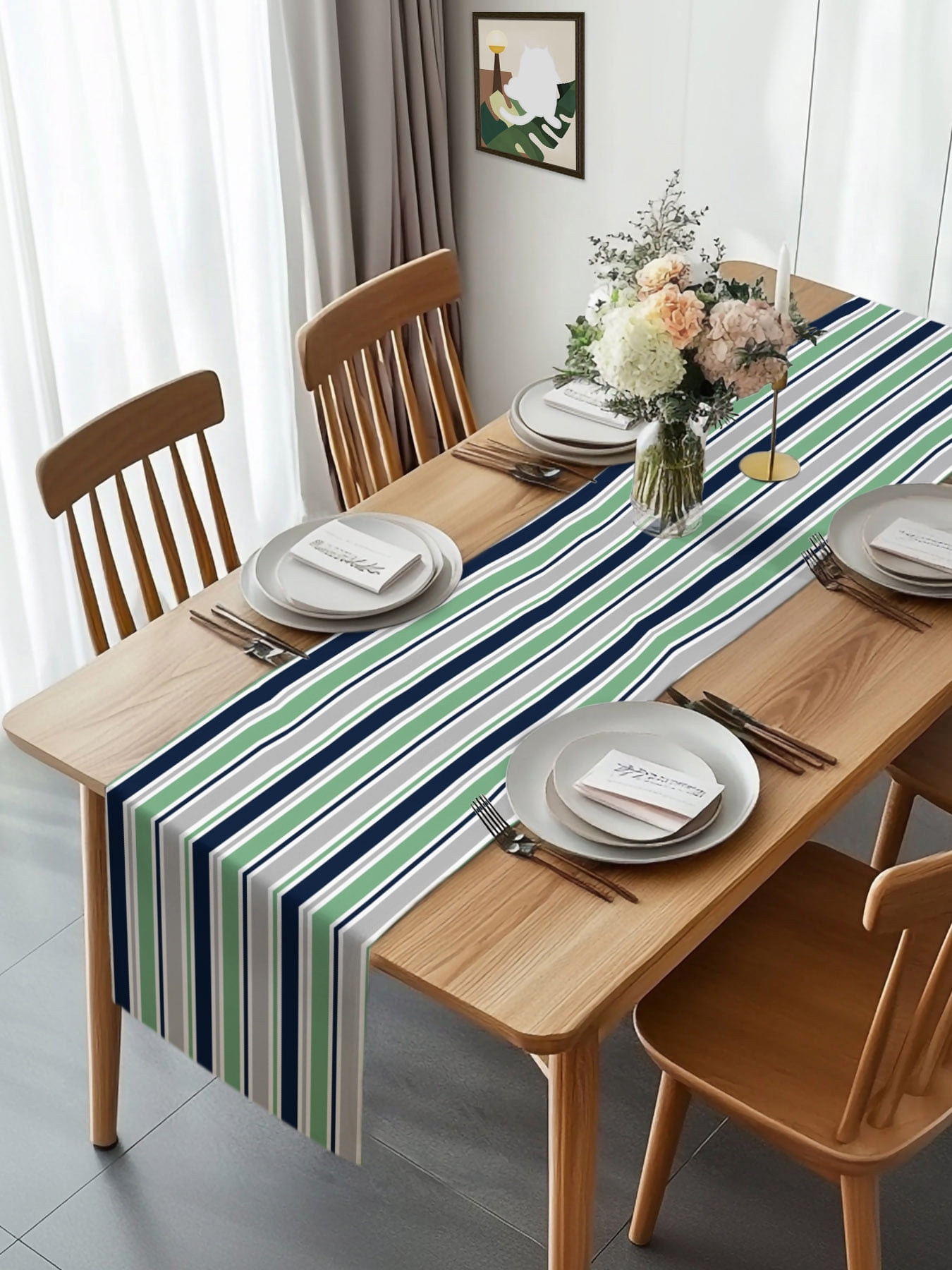 Burlap Table Runner 120 Inches Long, Modern Minimalist Stripe Non-Slip ...