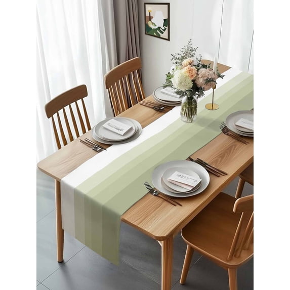 Burlap Table Runner 120 Inches Long, Modern Sage Green Gradient Line ...