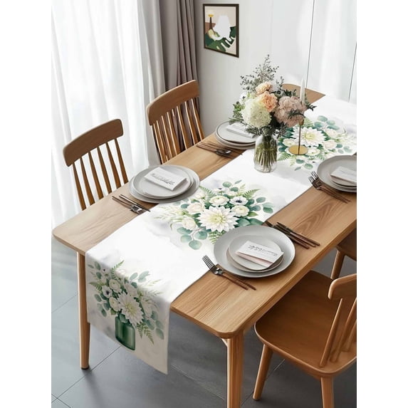 Burlap Table Runner 120 Inches Long, Modern Watercolor Spring Flower ...