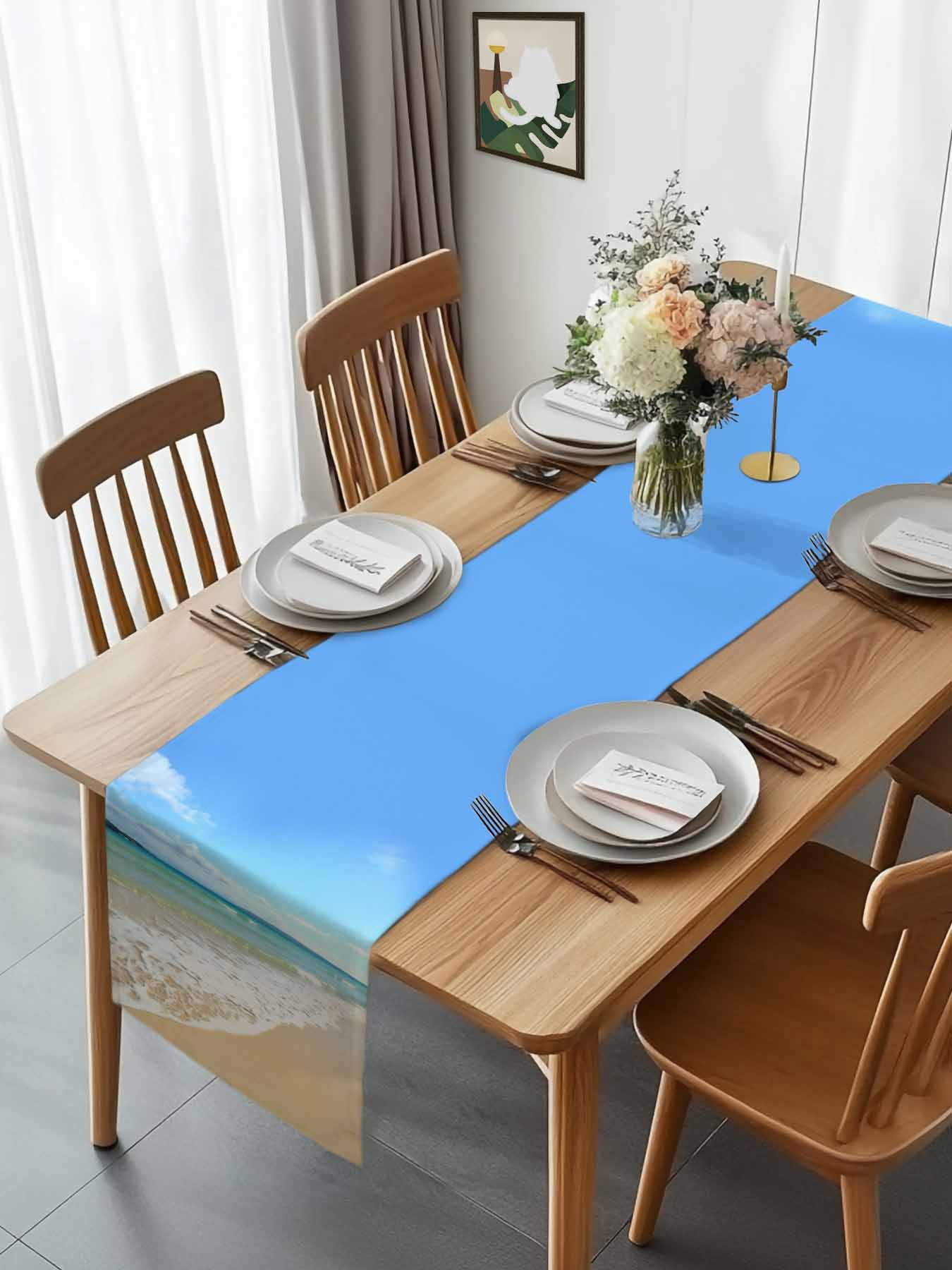 Burlap Table Runner 120 Inches Long, Nautical Ocean Beach Sea Wave ...