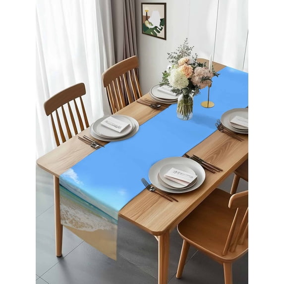 Burlap Table Runner 120 Inches Long, Nautical Ocean Beach Sea Wave ...