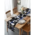 Burlap Table Runner 120 Inches Long, Navy Blue Black Geometric Lines ...