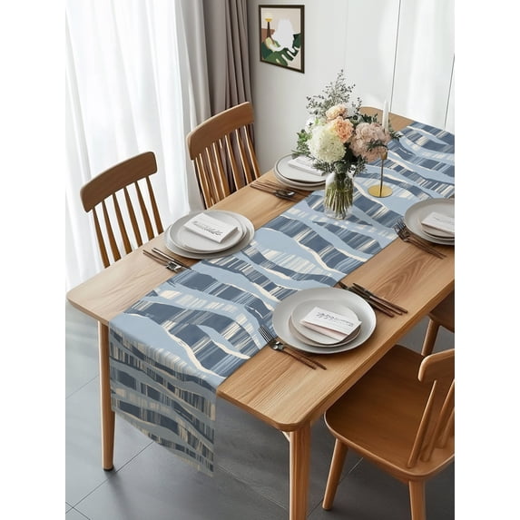 Burlap Table Runner 120 Inches Long, Navy Blue Ocean Waves Coastal ...