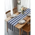 Burlap Table Runner 120 Inches Long, Navy Blue Stripe Line Non-Slip ...