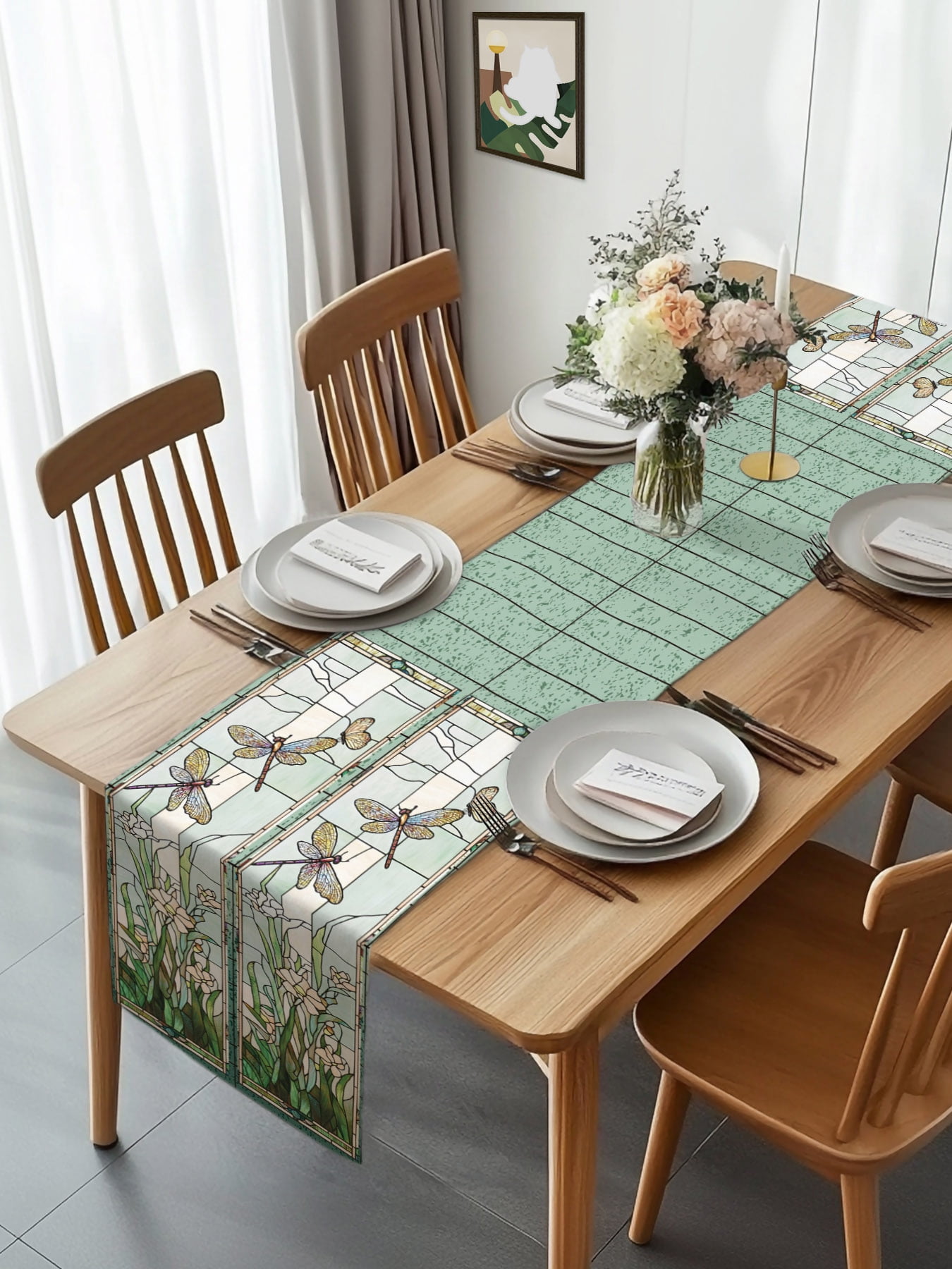 Burlap Table Runner 120 Inches Long, Pastoral Flower Leaves Butterfly ...