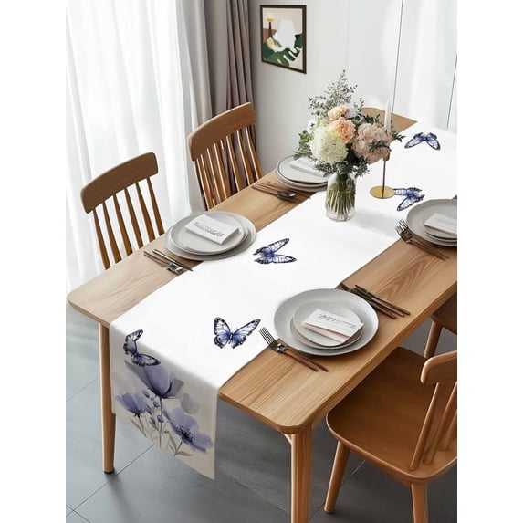 Burlap Table Runner 120 Inches Long, Pastoral Purple Floral Butterfly ...