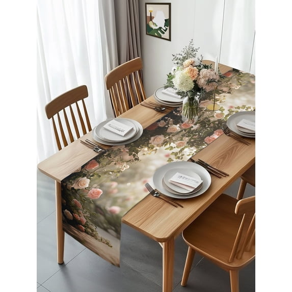 Burlap Table Runner 120 Inches Long, Pastoral Rose Gradient Pink Non ...