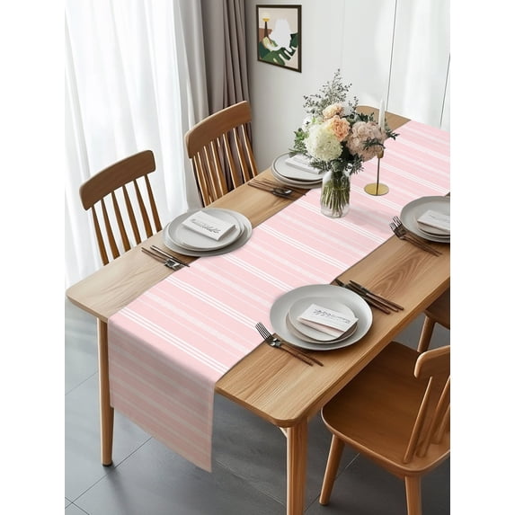 Burlap Table Runner 120 Inches Long, Pink Soft Texture Striped Non-Slip ...