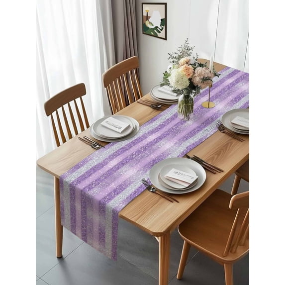Burlap Table Runner 120 Inches Long, Purple Gradient Stripes Dots Non ...