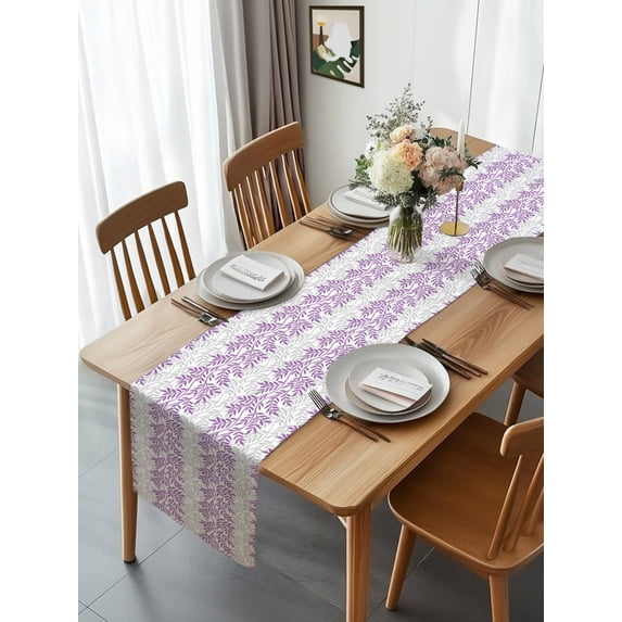 Burlap Table Runner 120 Inches Long, Purple Leaves Gray Vines Seamless ...