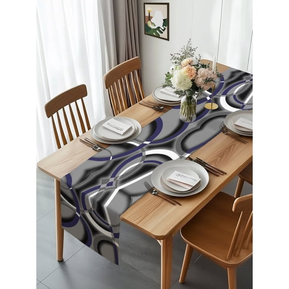 Burlap Table Runner 120 Inches Long, Purple White Circle Geometric Non ...