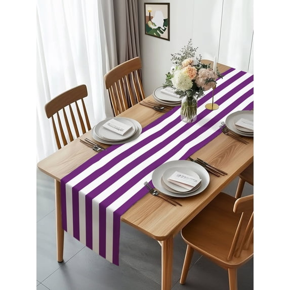 Burlap Table Runner 120 Inches Long, Purple and White Stripes Pattern ...