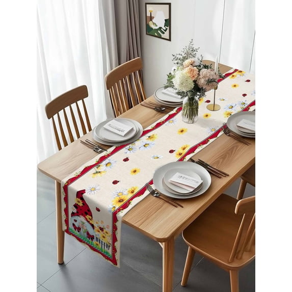 Burlap Table Runner 120 Inches Long, Red Dwarf Sunflower on Retro Non ...