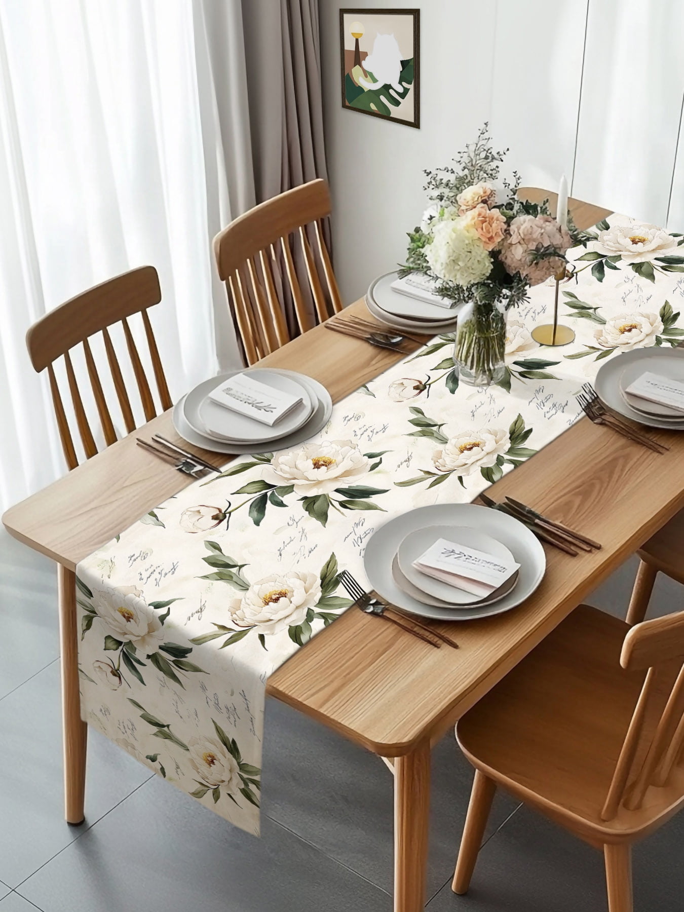 Burlap Table Runner 120 Inches Long, Retro Countryside Flowers Non-Slip ...