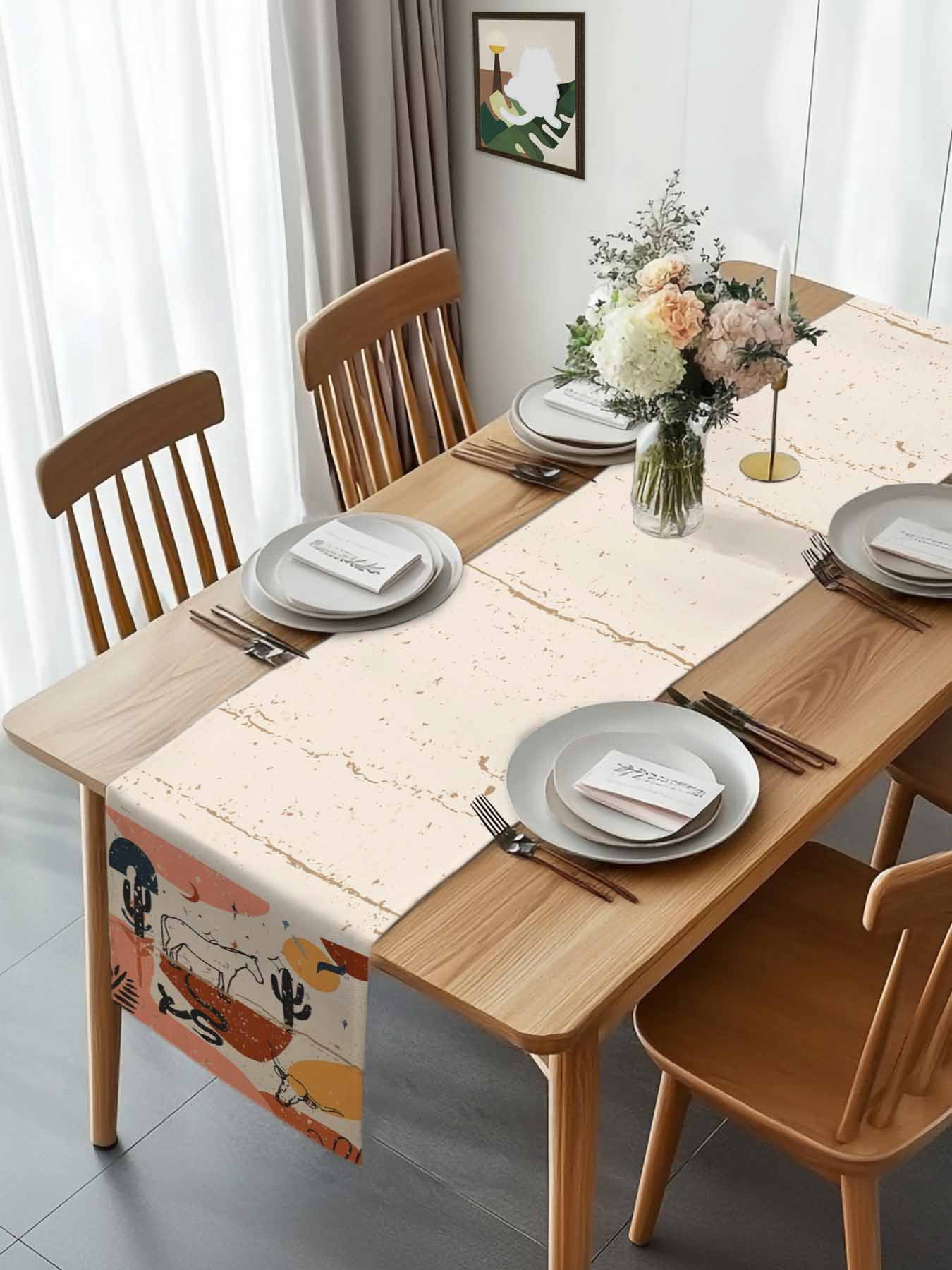 Burlap Table Runner 120 Inches Long, Retro Cowboy Abstract Geometric ...