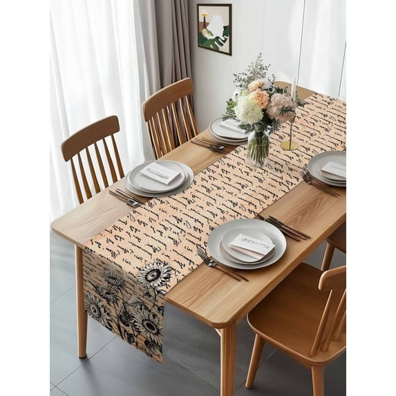 Burlap Table Runner 120 Inches Long, Retro Farm Sunflowers on Letter ...